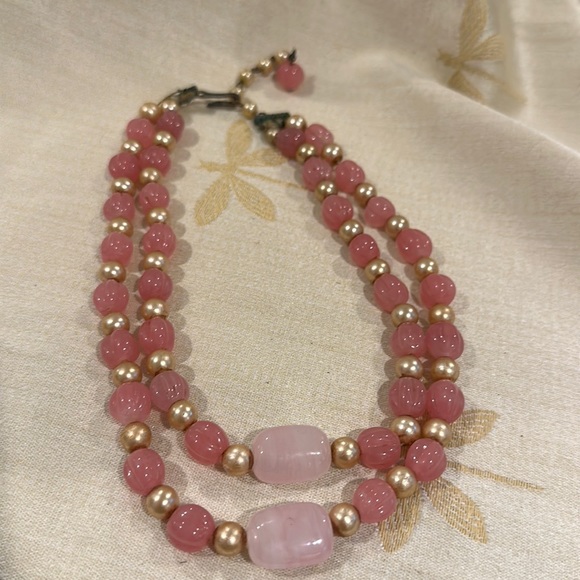 Vintage | Jewelry | Vintage Pearl Pink Beads Double Strand Necklace W ...